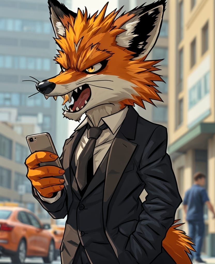 Angry Fox in the Wild Uses His Phone - AI Art