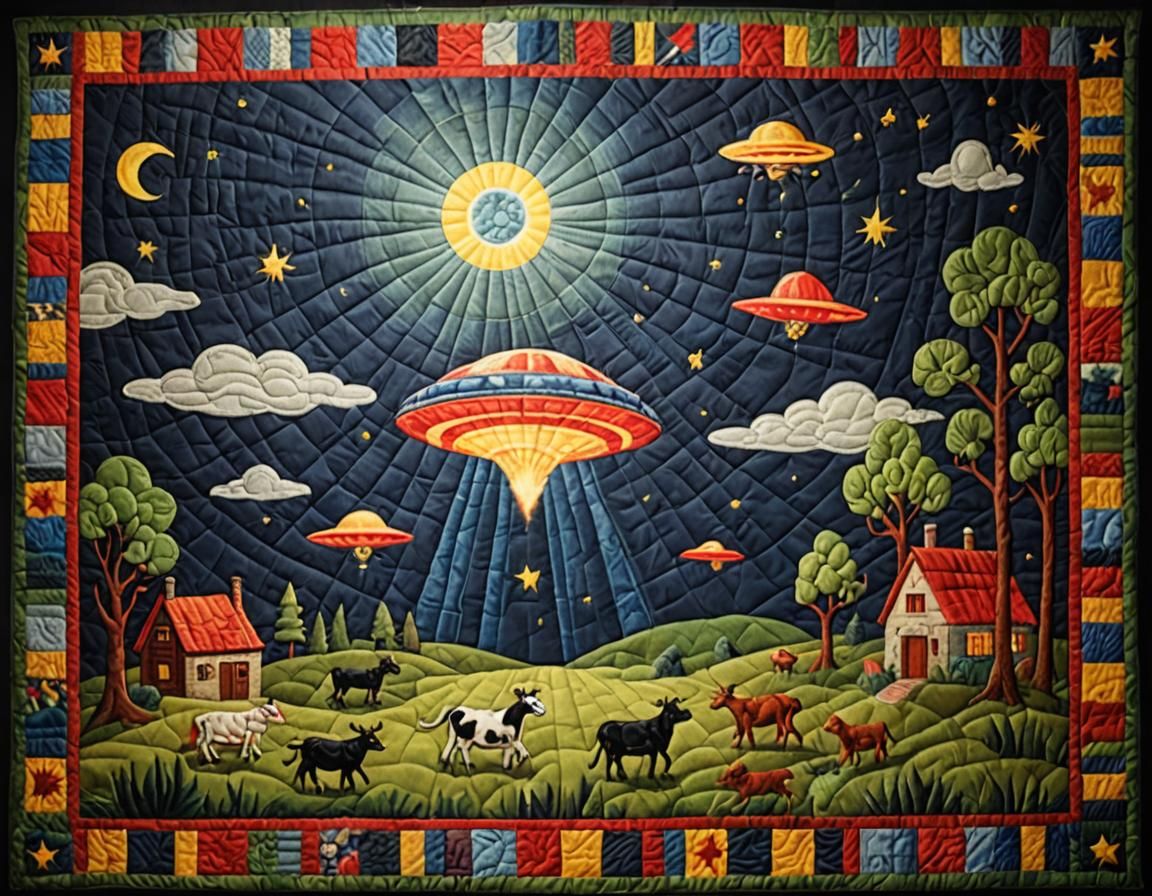 Medieval Quilt - Alien Abduction - AI Generated Artwork - NightCafe Creator