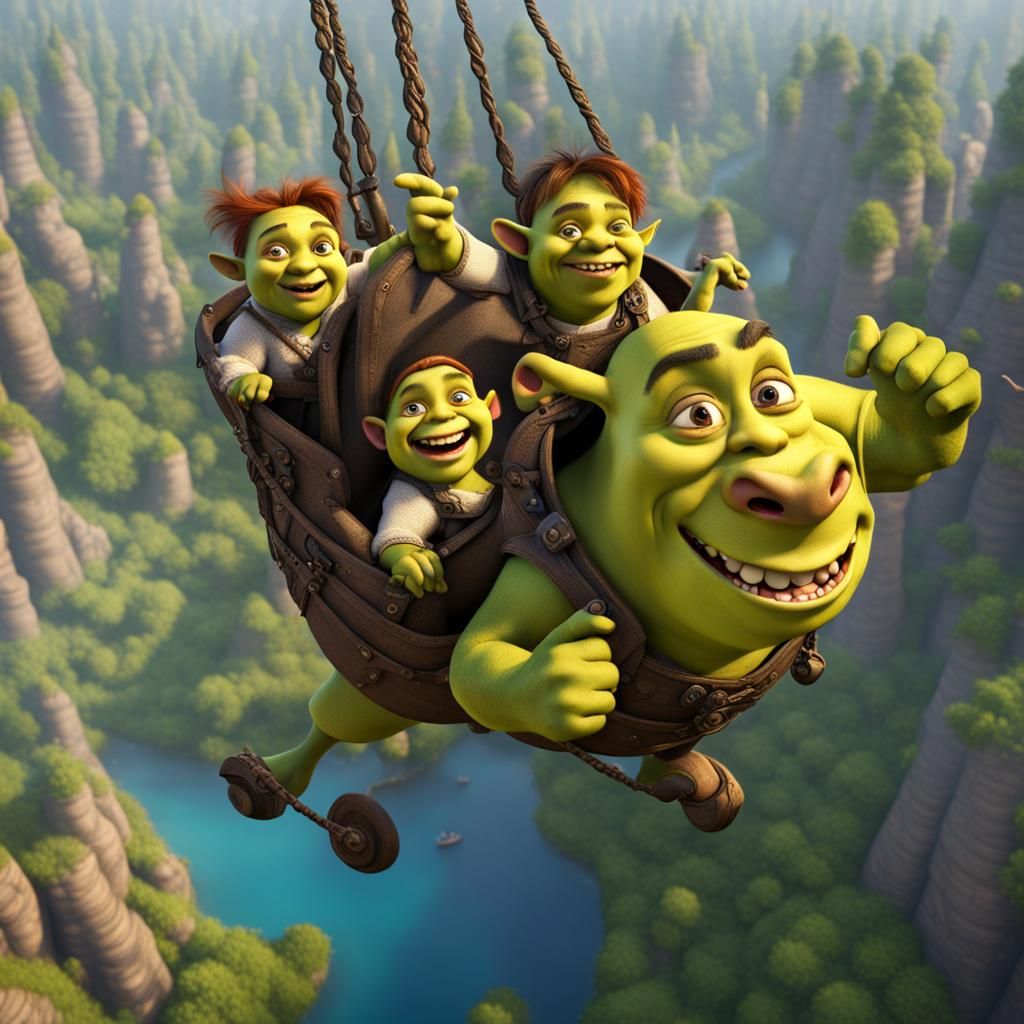 shrek babies flying in tge air - AI Generated Artwork - NightCafe Creator