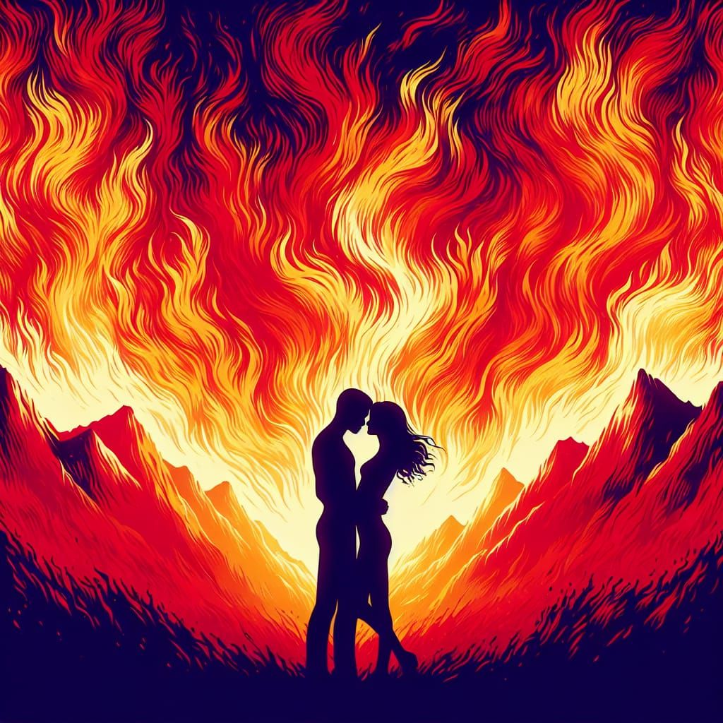 One last kiss as the world comes to a fiery end. - AI Generated Artwork ...