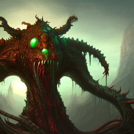 Fleshy Monster with three arms protruding from back - AI Generated ...