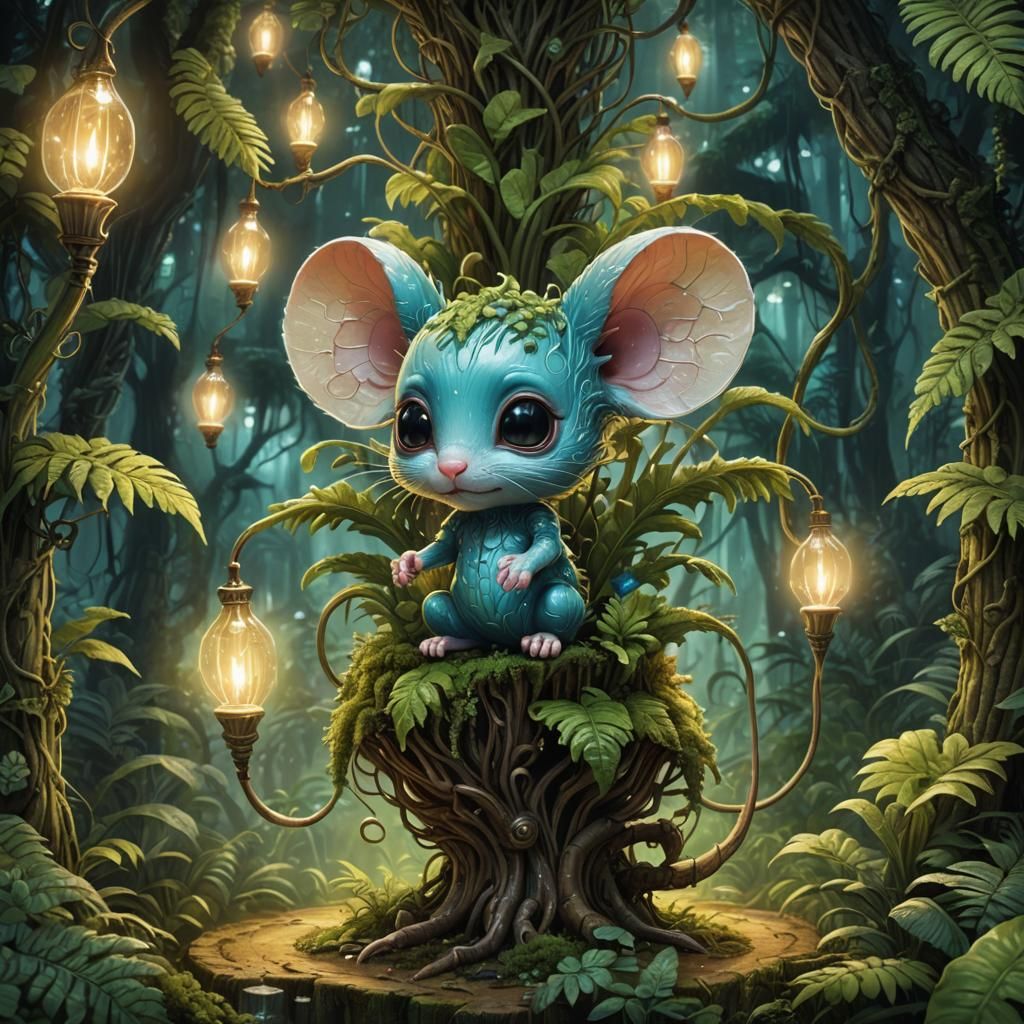 Elemental Harmony + Mystical Flora Infusion, a aqua chibi mouse merging ...