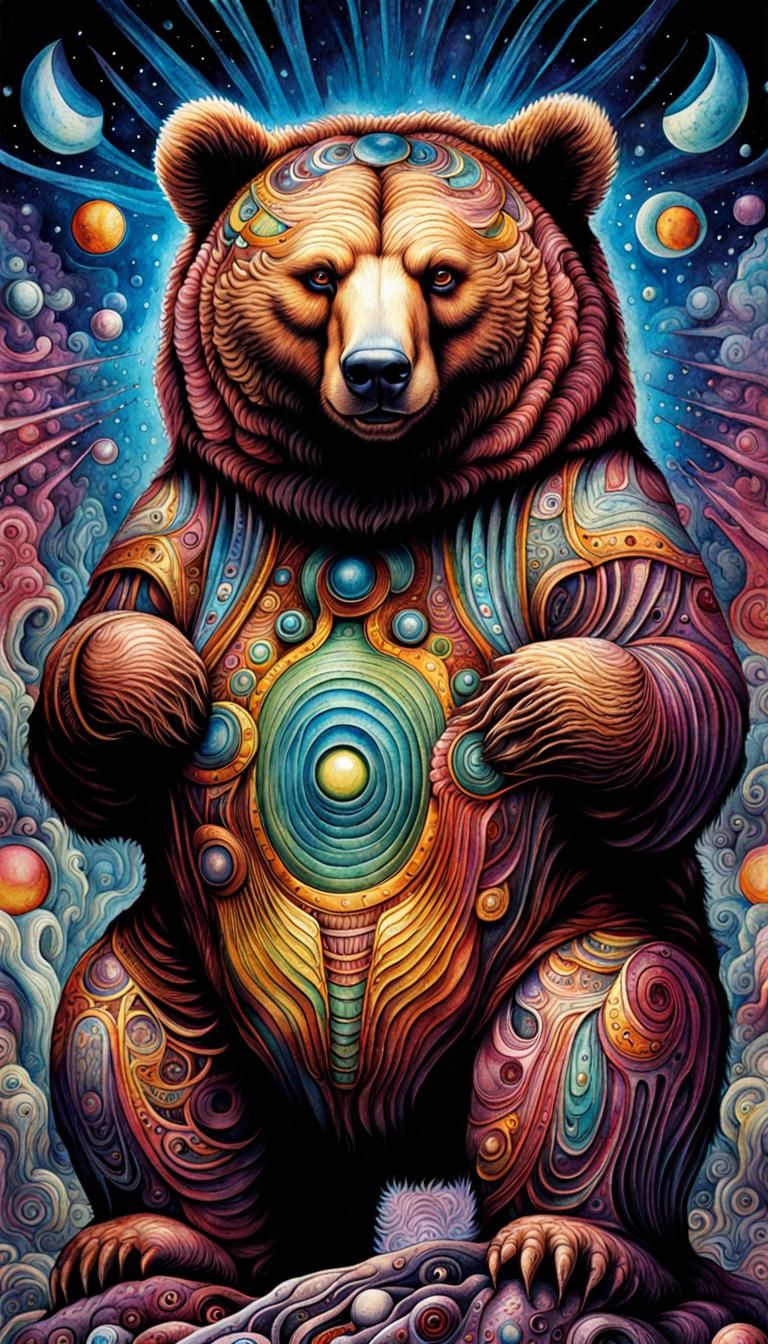 Psychedelic hippie rave Obese Bear, cosmic surrealism fantasy 8k ...