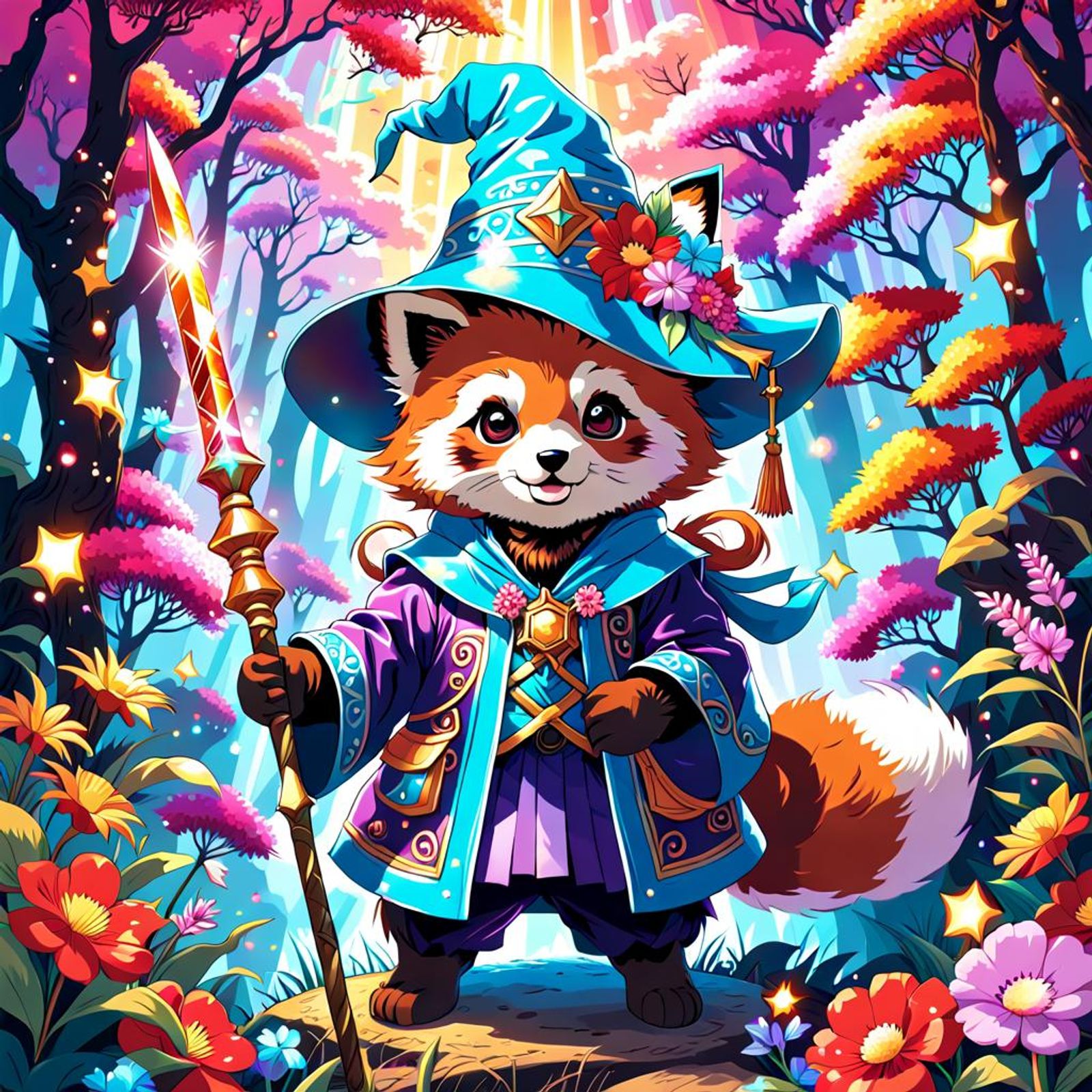 (Hyper detailed super cute anime poster of a cute red panda as a ...