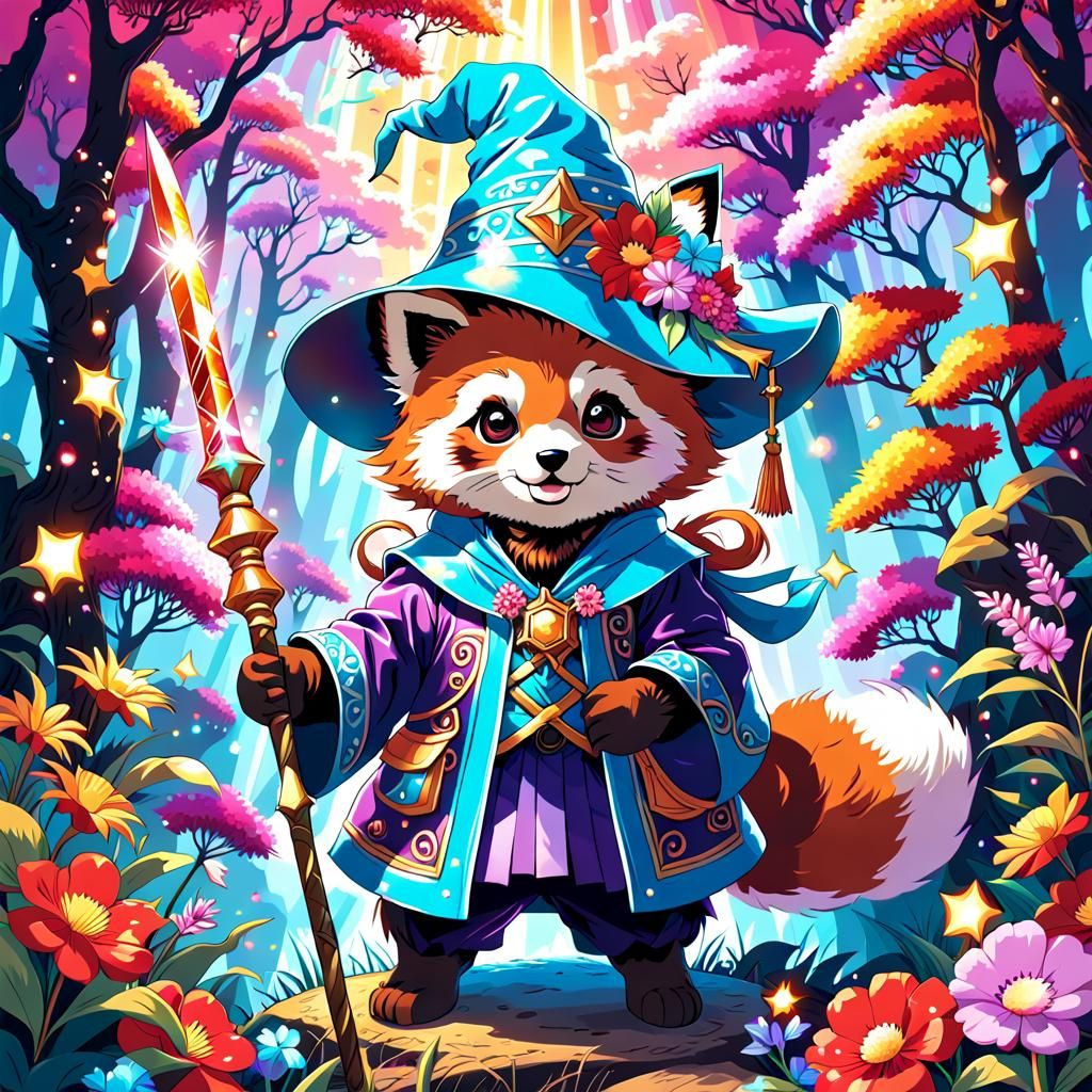(Hyper detailed super cute anime poster of a cute red panda as a ...