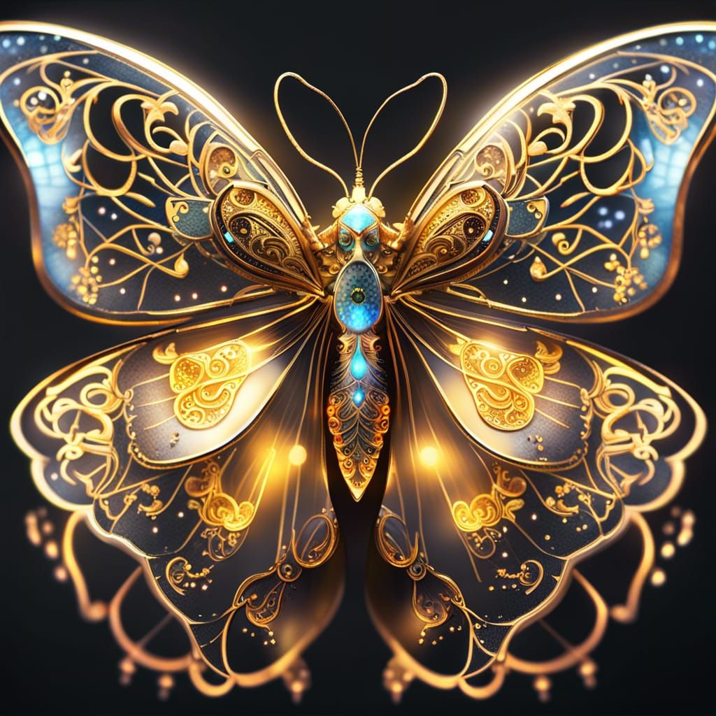 A angelic roccoco butterfly with spreading arms with glowing intricate ...