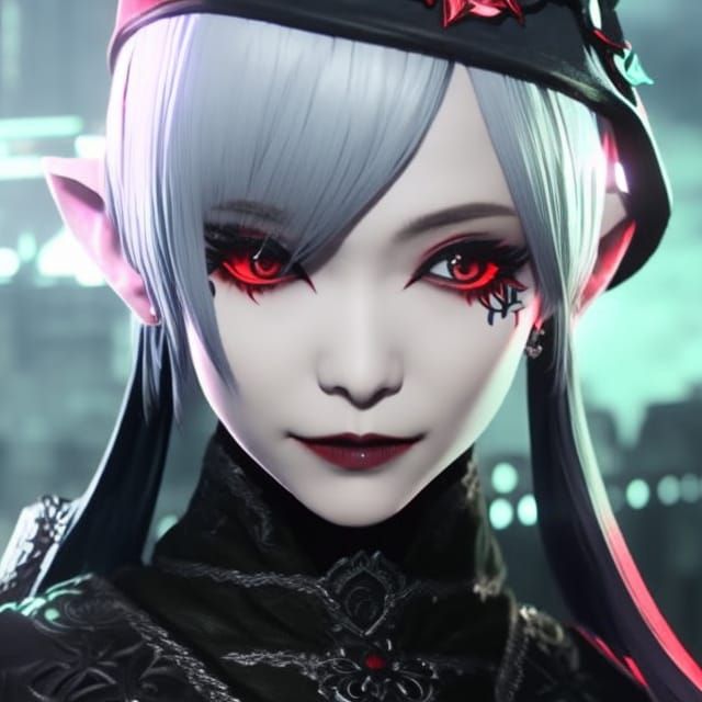 Tokyo ghoul beautiful elf girl in a gothic hat, distinct lighting ...