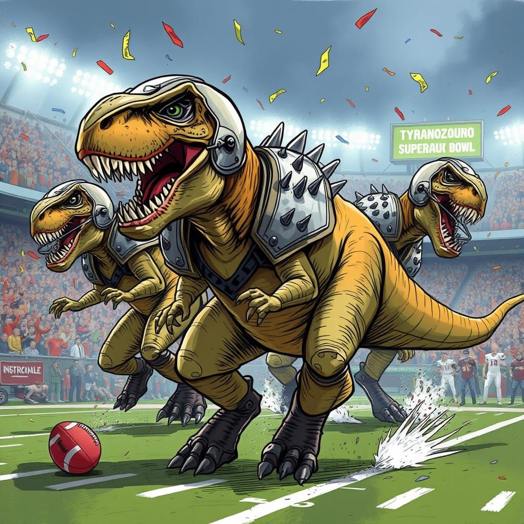 Prehistoric Gridiron Heroes Dominate Super Bowl - AI Art