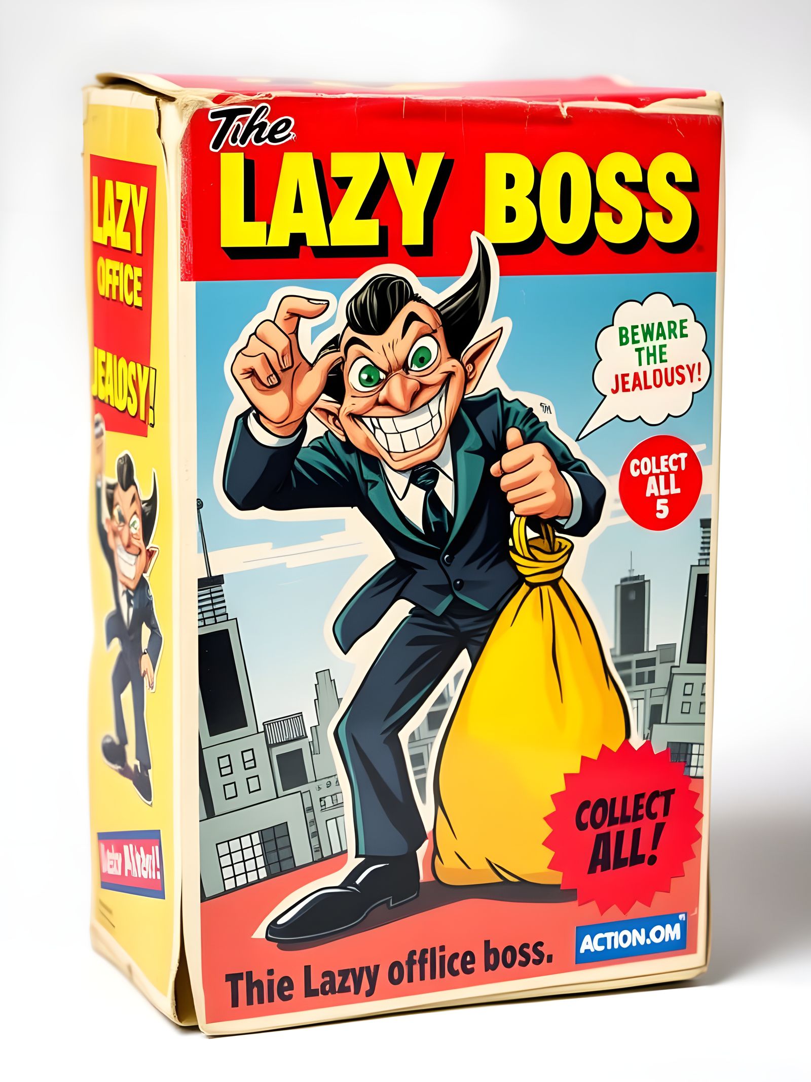 Vintage-Style Action Figure Box of Comical Office ... - AI Art