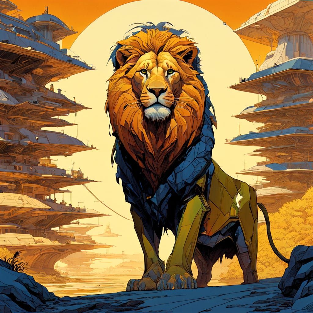 Majestic Lion with Vibrant, Swirly Dandelion Mane ... - AI Art