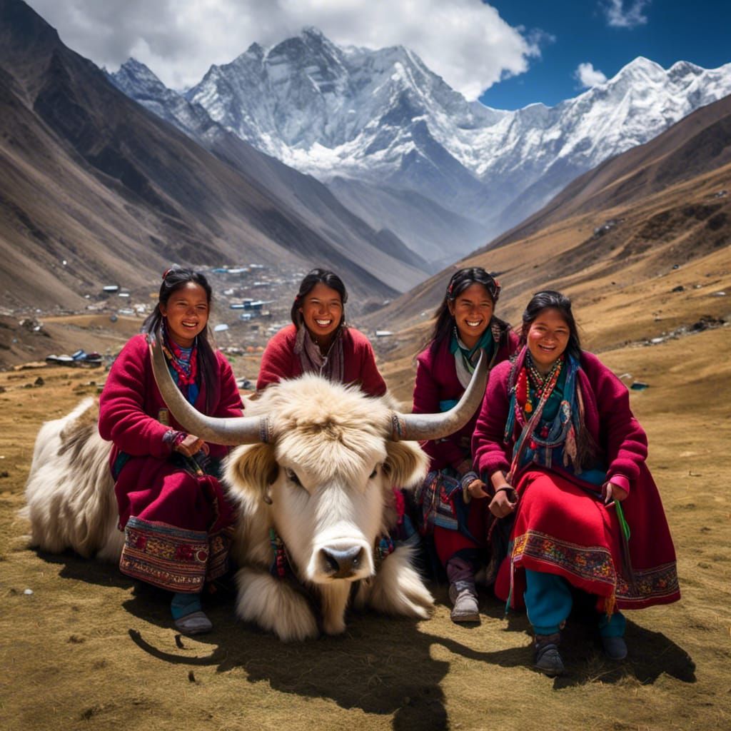 Nepali girls in Himalaya with yak - AI Generated Artwork - NightCafe ...