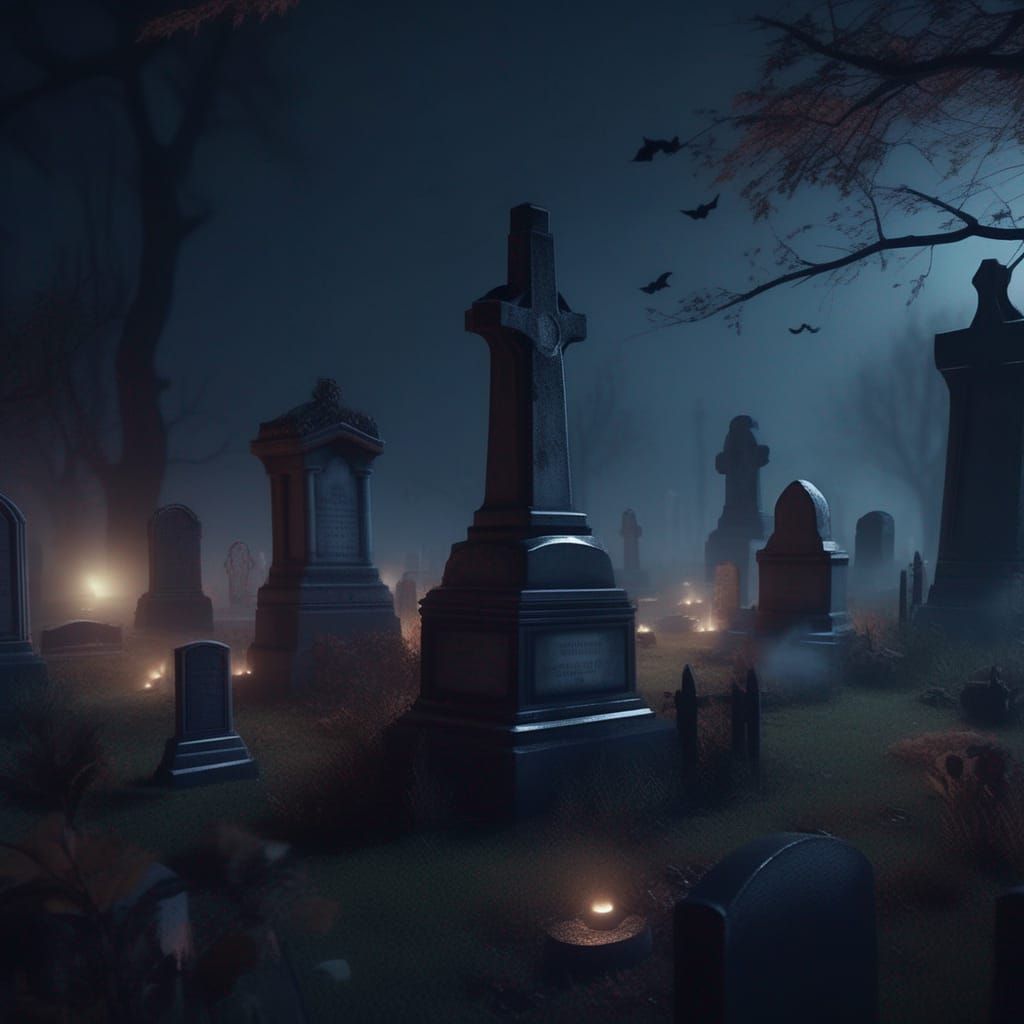 Graveyard, Nighttime, Smoky, creepy, 8k, hyper realistic, detailed ...