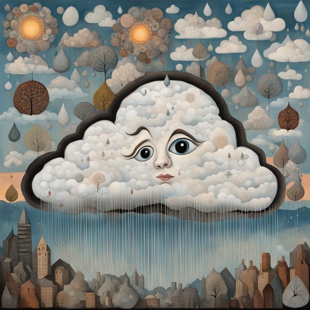 a cloud crying raindrops. - AI Generated Artwork - NightCafe Creator