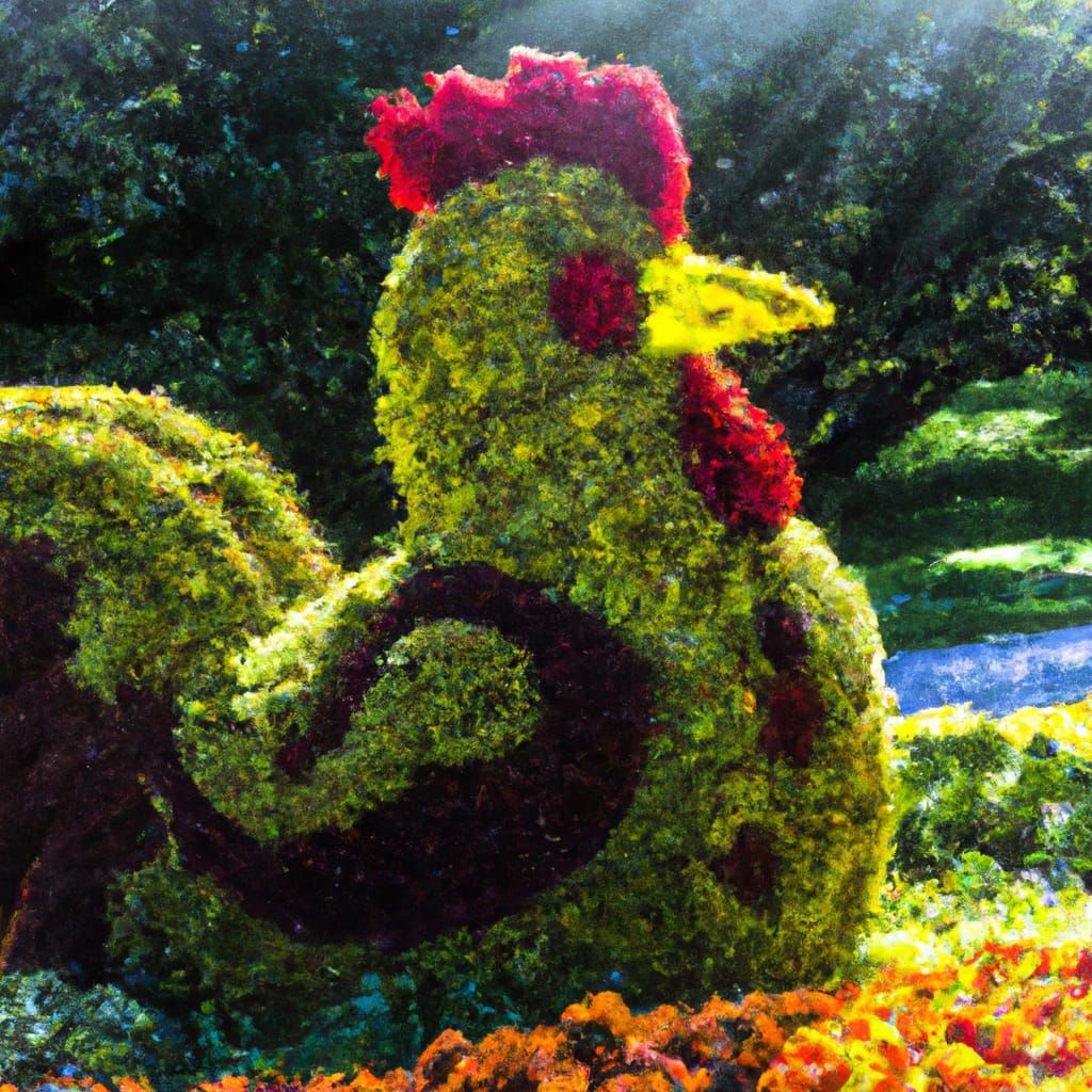 chicken by artist "topiary" meticulous details. dynamic tetradic colors ...