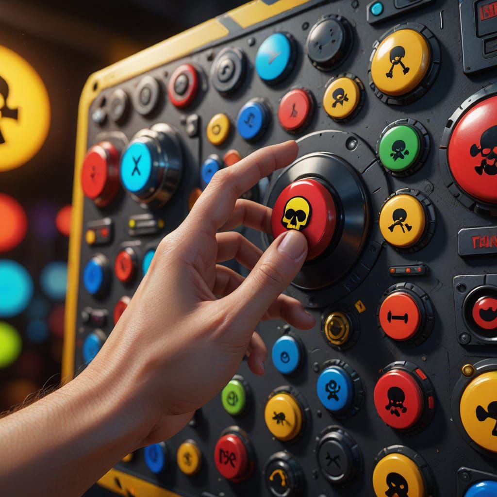 Dangerous Button in Vibrant, High-Contrast Scene - AI Art