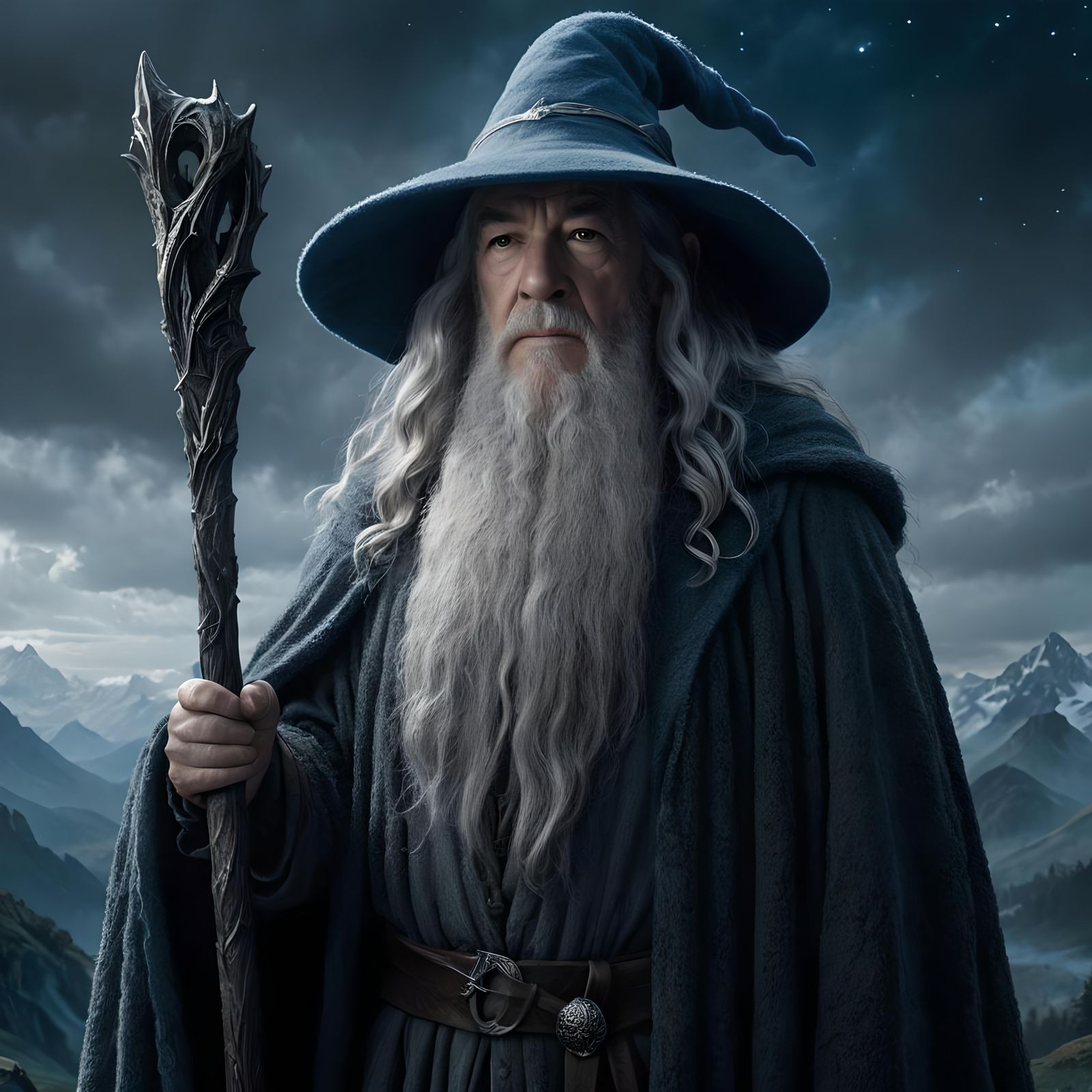 Ian McKellen as Gandalf the Grey, The Hobbit with Mountain Scene 1, By ...