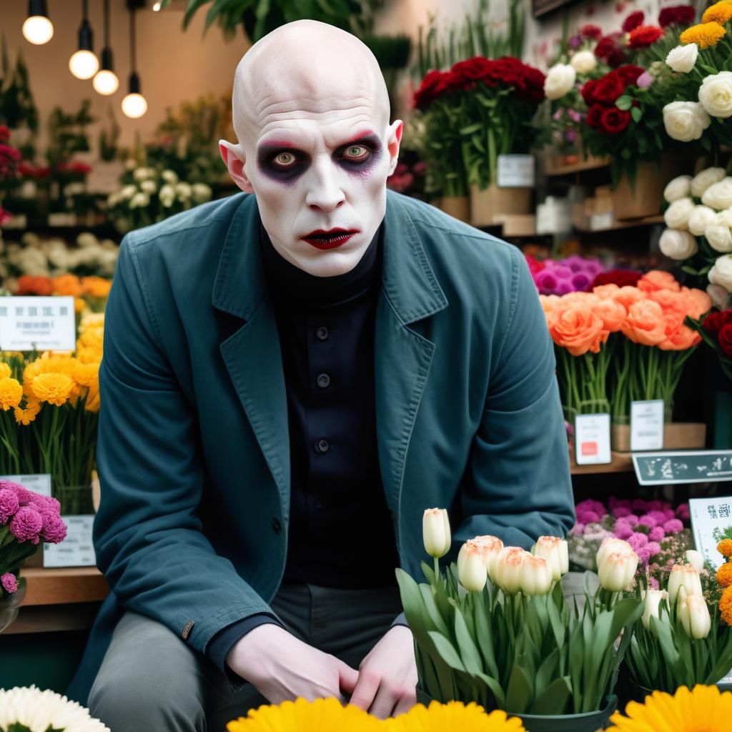 A vampire is selling flowers - AI Generated Artwork - NightCafe Creator