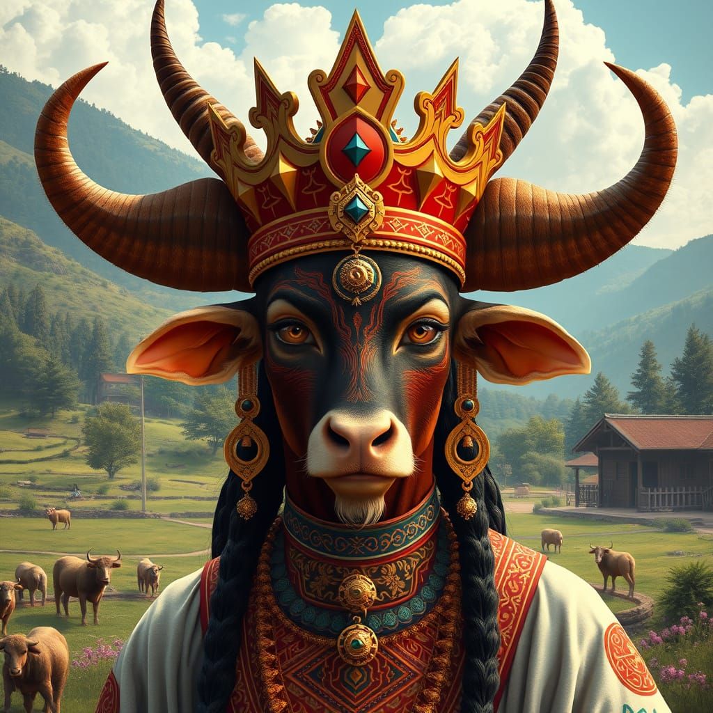 Hyper-Realistic Portrait of the Iranian Cattle God... - AI Art