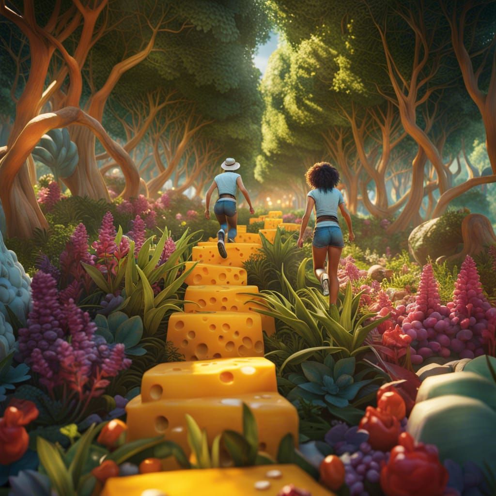 Climbing The Cheese Stairs - AI Generated Artwork - NightCafe Creator
