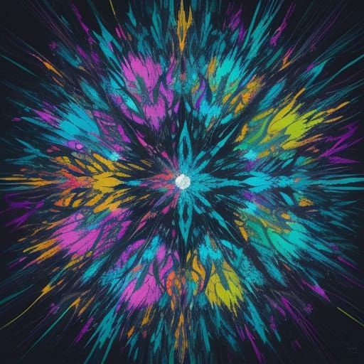 Cosmic Cells Release Vibrant Colors in Action-Pain... - AI Art