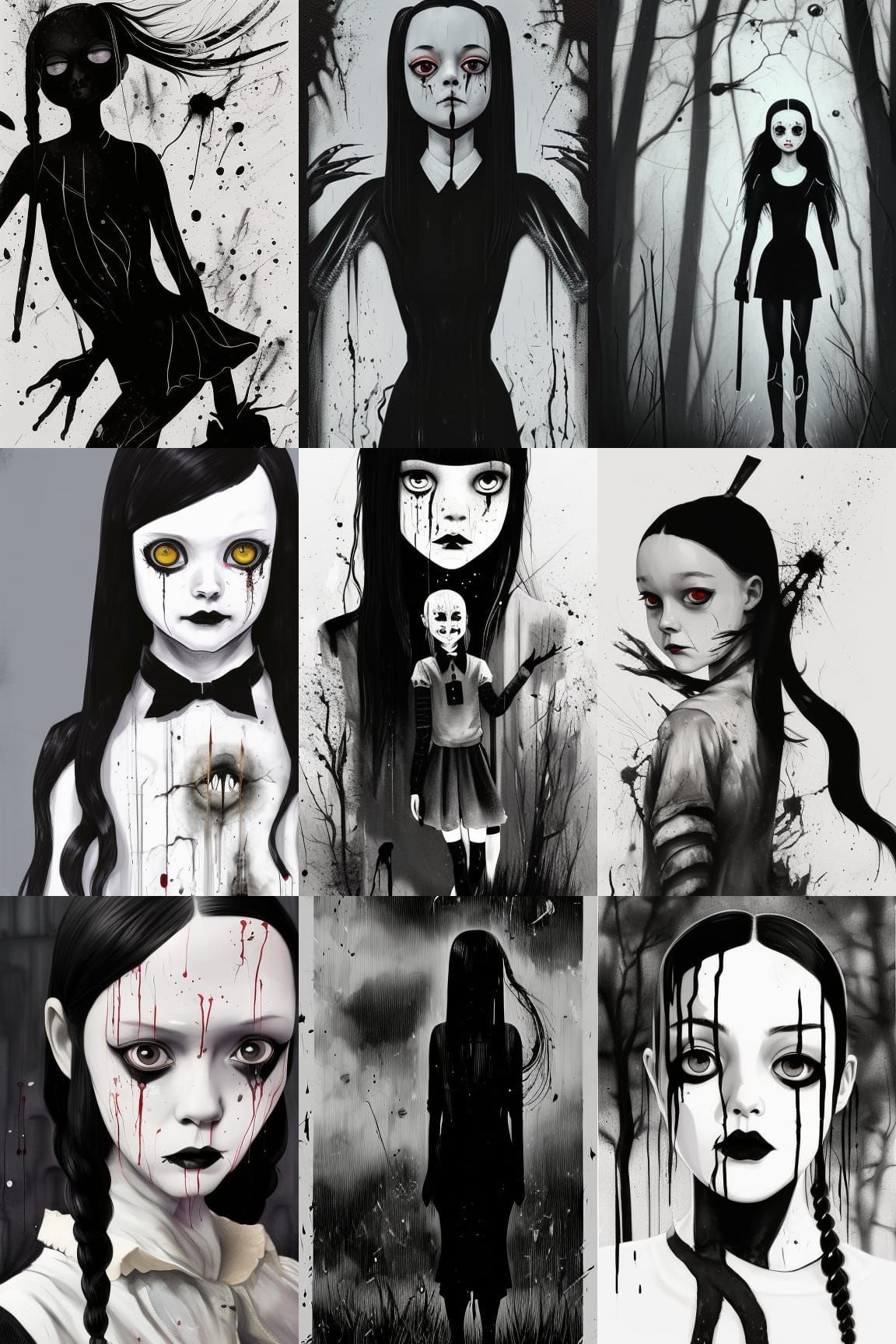 Wednesday Addams in the style of Japanese Horror. - AI Generated ...