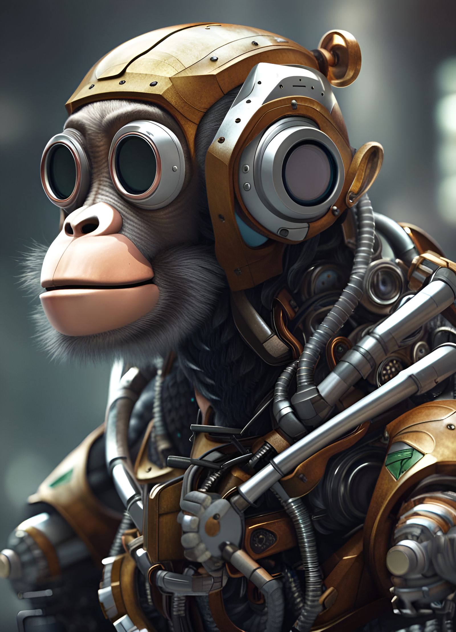 Cyber Monkey - Cybernetic Primate Robot in Futuristic Landsc...