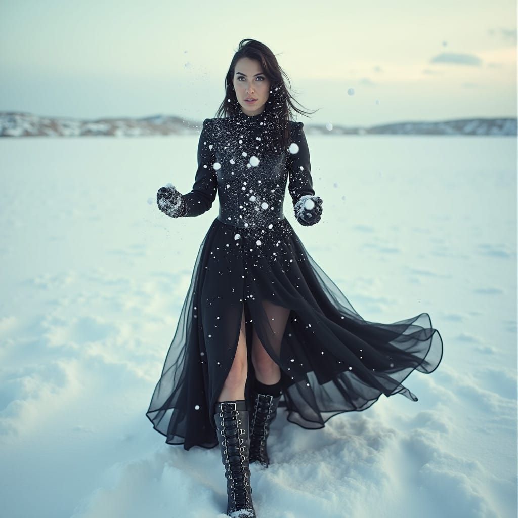 Gothic Audrey Plaza Thrown in a Snowy Baffin Islan... - AI Art