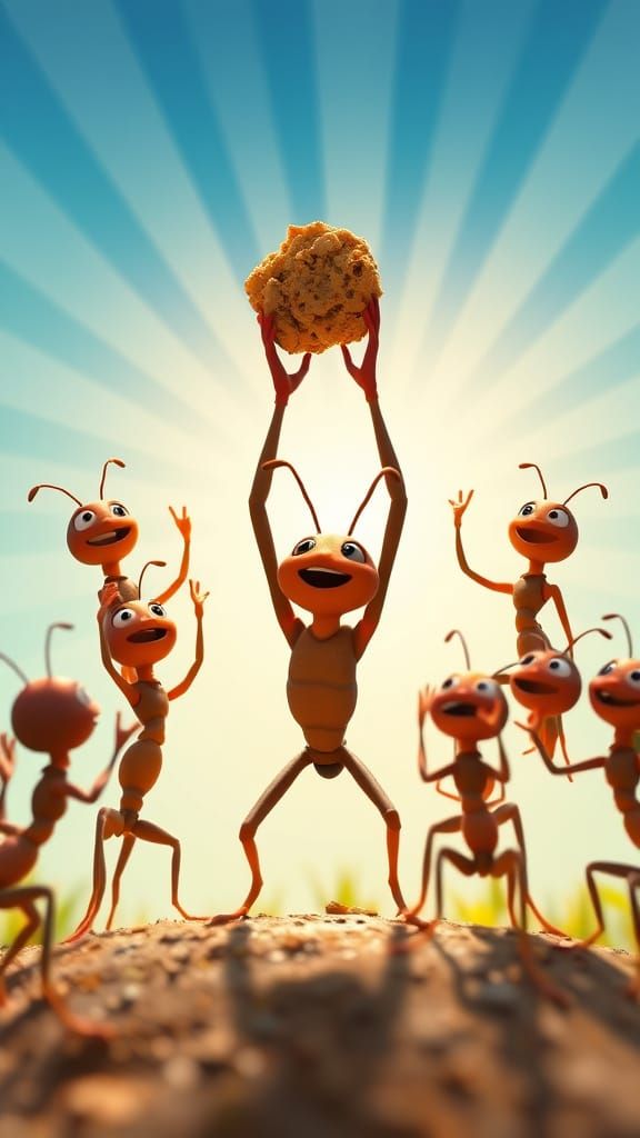 Triumphant Ants Celebrate Teamwork and Perseveranc... - AI Art