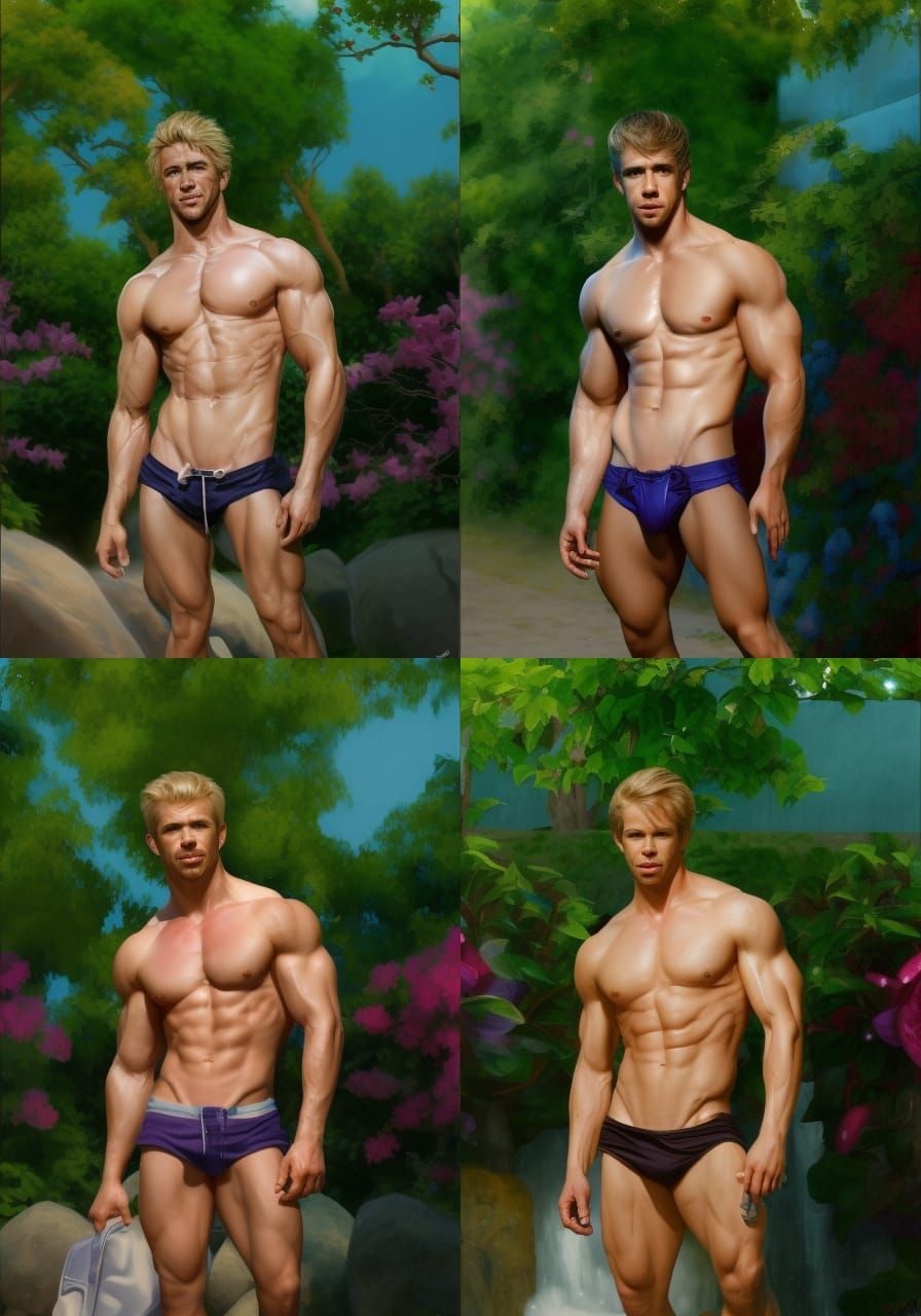 blond hair, blue eyes, male fitness model, handsome, Warren Beatty, Peachyboy, youthful, smiling ...