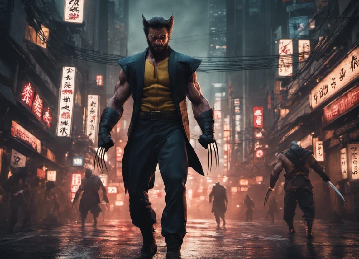 portrait of wolverine fighting ninjas in tokyo at night - AI Generated ...