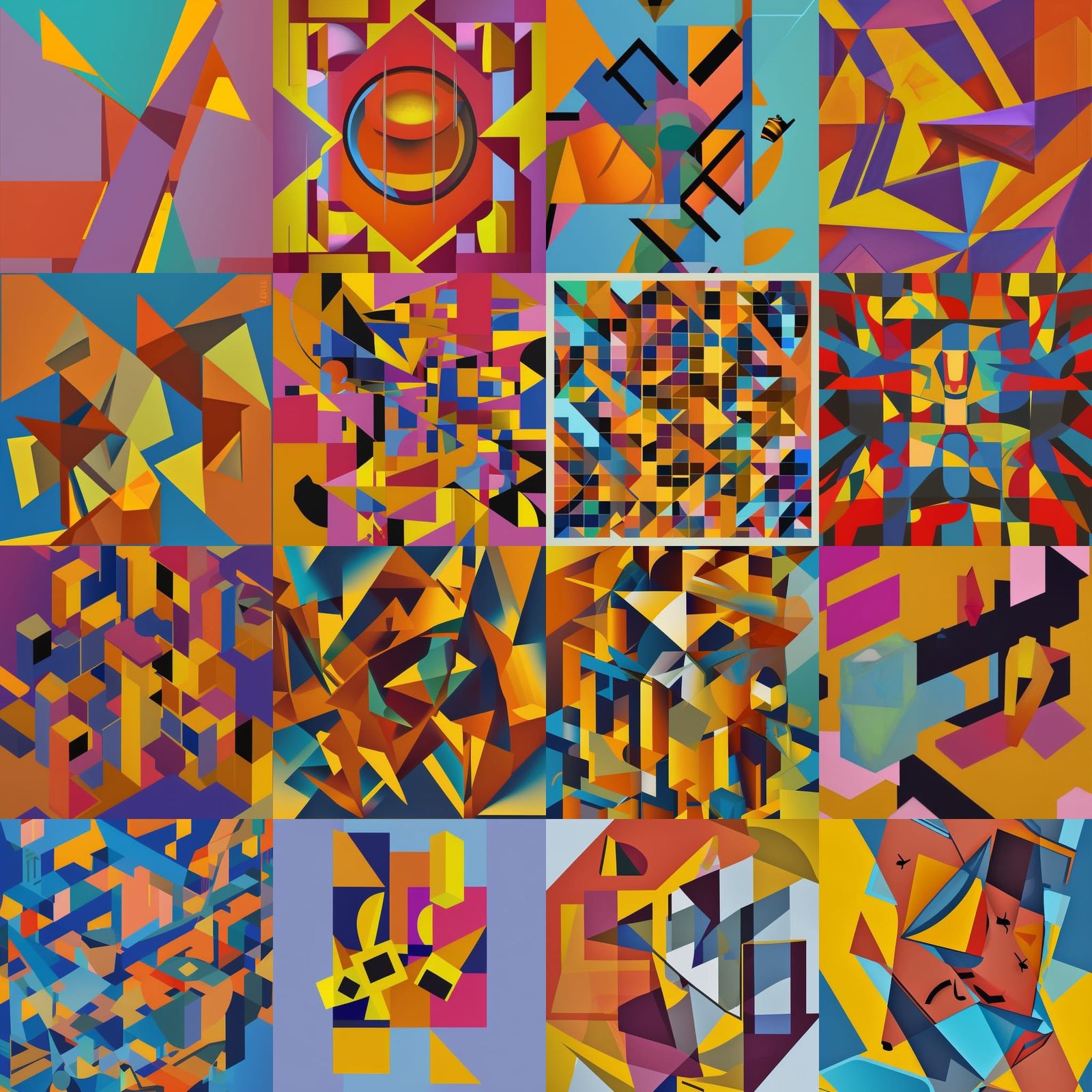 bees, abstract art complementary colors fine details cubist painting ...