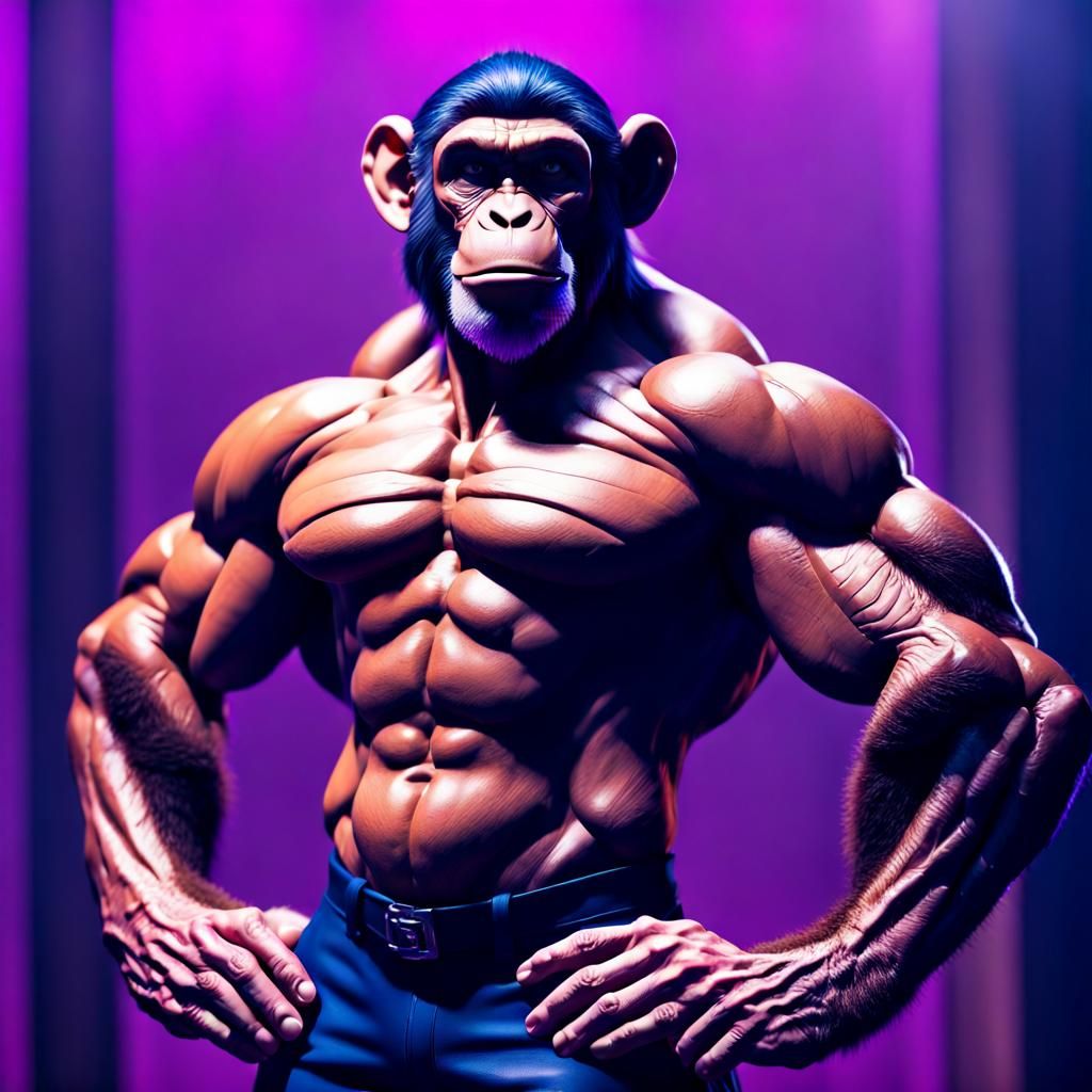 Unreal Engine 5, Chimp man. Monkey man. Big ears, tail. Bodybuilder ...