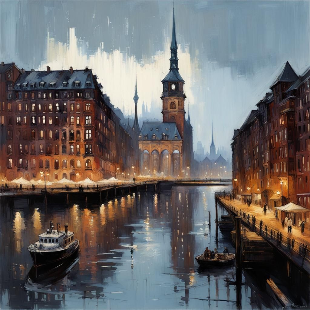 Hamburg Speicherstadt by Albert Robida and Jeremy Mann - AI Generated ...