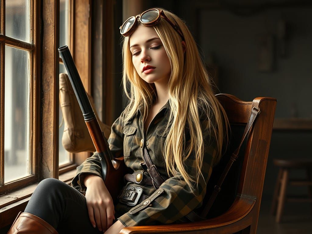 sleeping blonde guard - Ethereal Steampunk Siren Rests in Di...