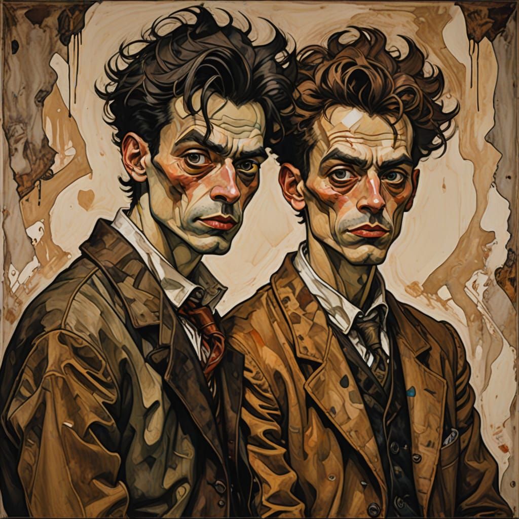 Egon Schiele's Haunting Doppelgangers in Moody Exp... - AI Art