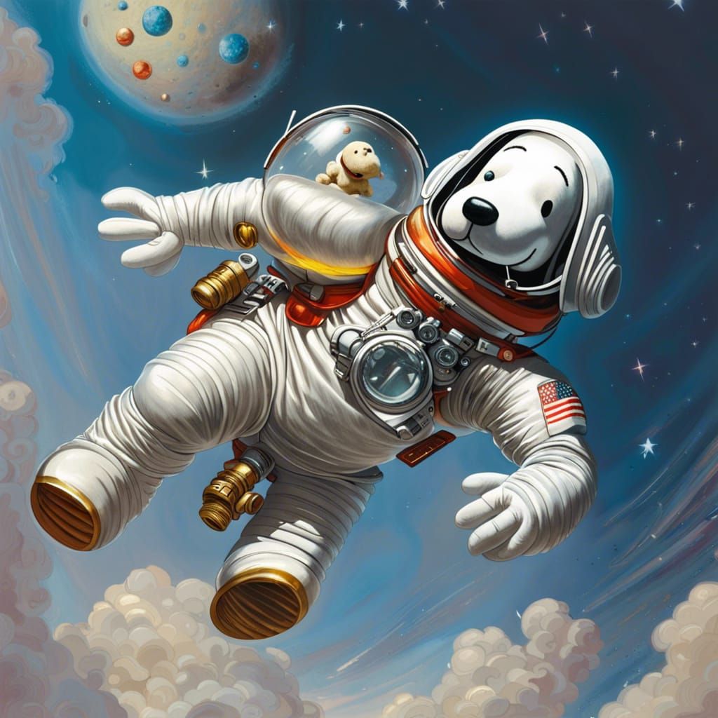 SNOOPY Astronaut floating by Charles M Schulz. Superhero, wearing ...