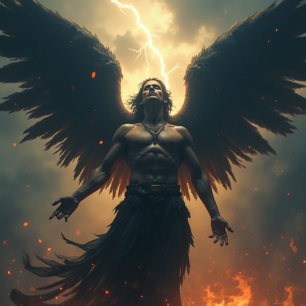 Majestic Fallen Angel Defies the Heavens - AI Art