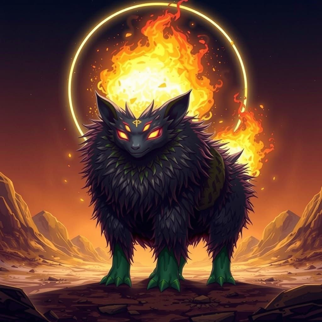 Fakemon: Bramflama - Divine Desert Bush Monster in Realistic...