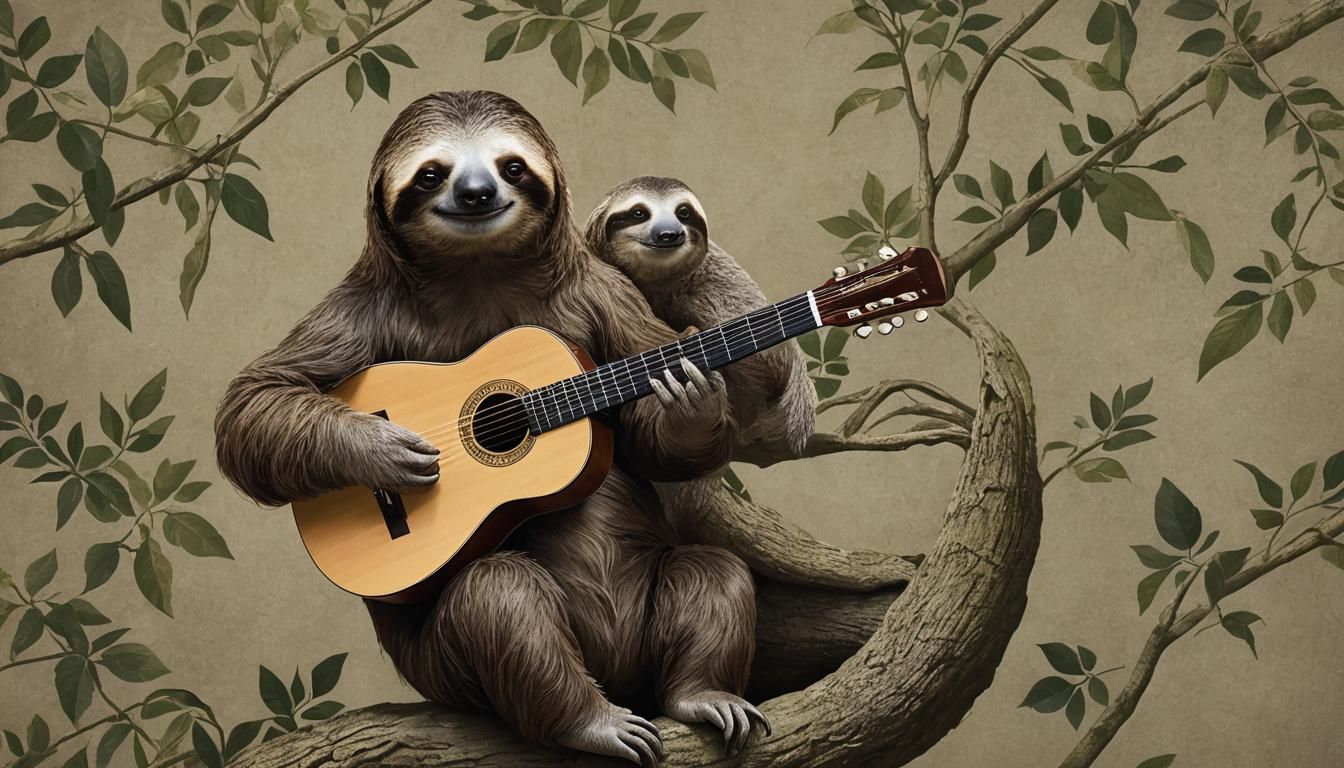 Sloth playing classical Six-string guitar - AI Generated Artwork ...