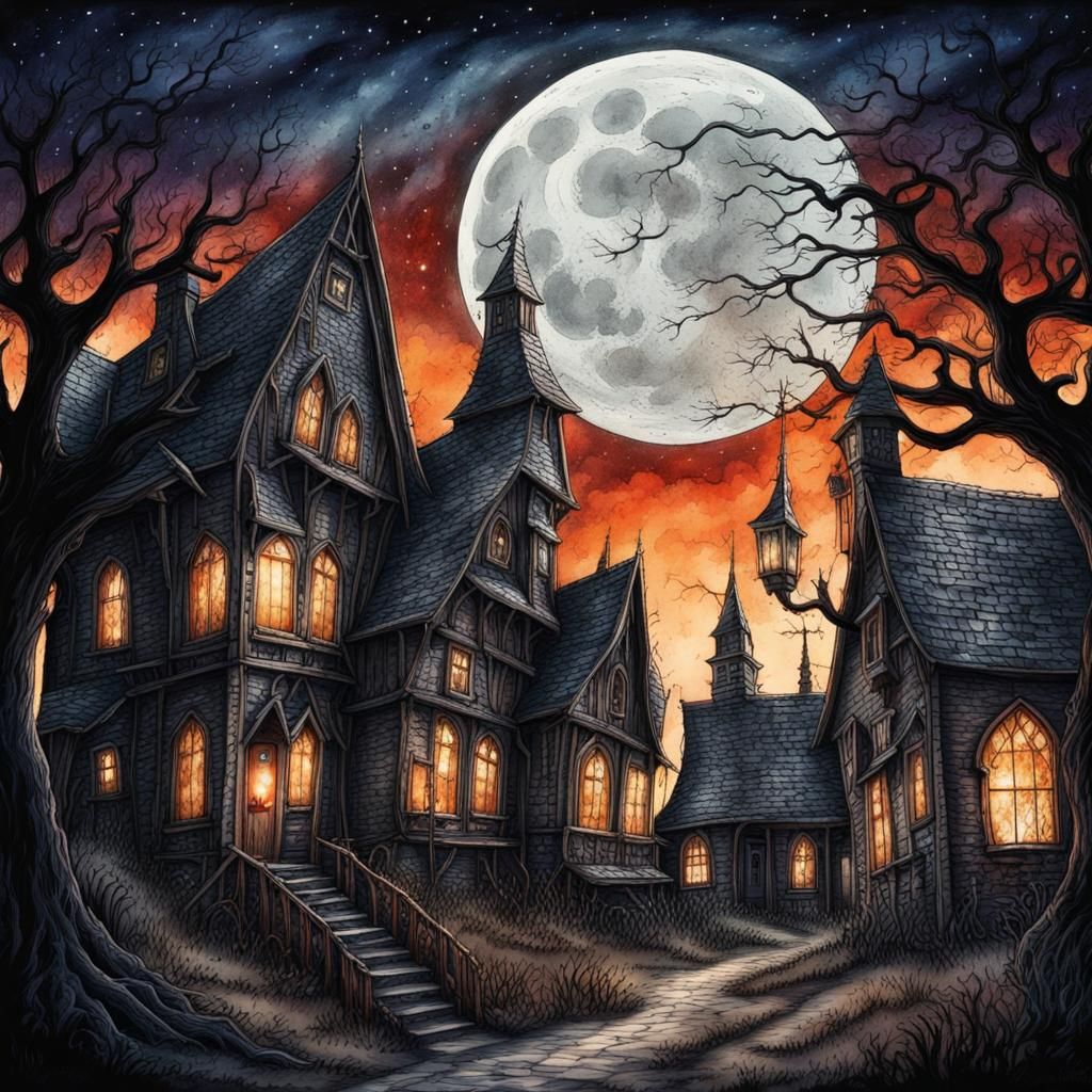 Textured watercolors High gothic art dark fantasy scary haunting creepy ...