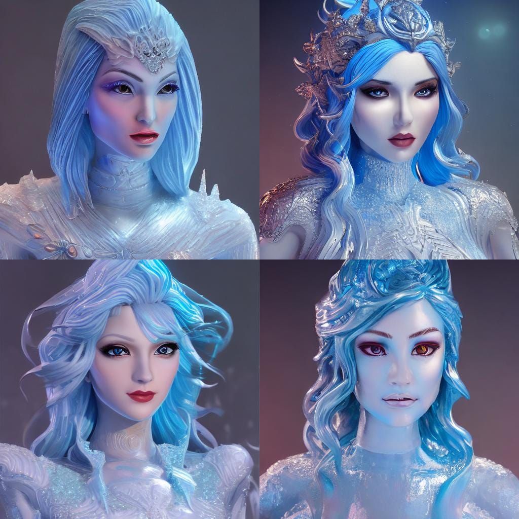 Beautiful girl, girl made of ice, ice sculpture, realistic ice ...