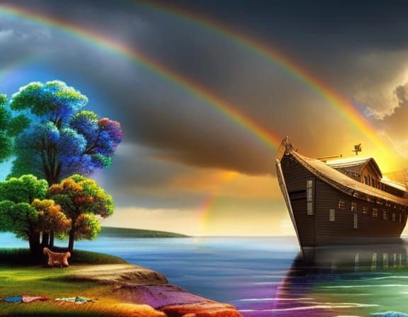 Noah's Ark and the rainbow promise God gave to mankind - AI Generated ...