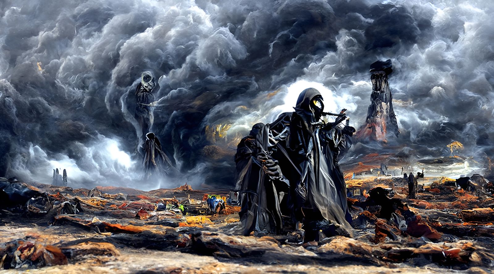 the grim reaper collecting souls in a vast apocalyptic landscape of ...