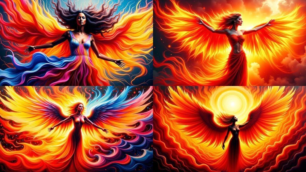 Gothic Phoenix Hybrid Soars with Fiery Hair - AI Art