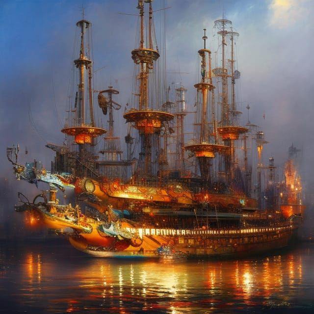 Steampunk boat - AI Generated Artwork - NightCafe Creator