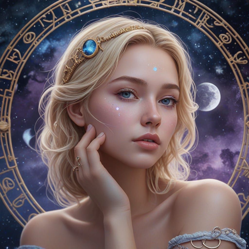 Ethereal Blonde in Zodiac Splendor - AI Art