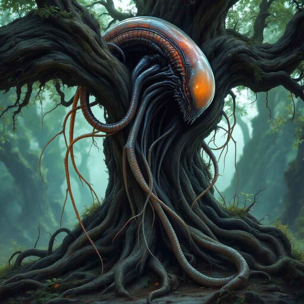 Alien Tree - Surreal Fusion of Alien and Nature in Dark Fant...