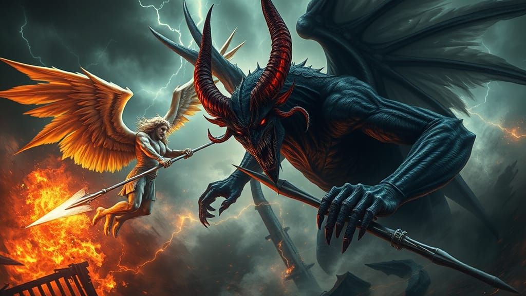 Majestic Demon Battles Radiant Angel in Epic Clash... - AI Art