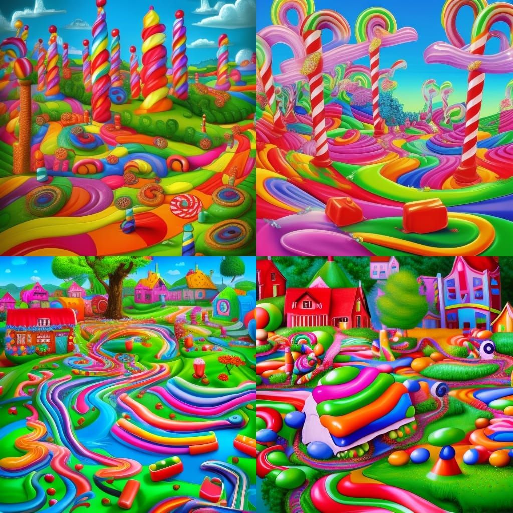Countryside Village Candy art style! Whimsical playful colorful! candy ...