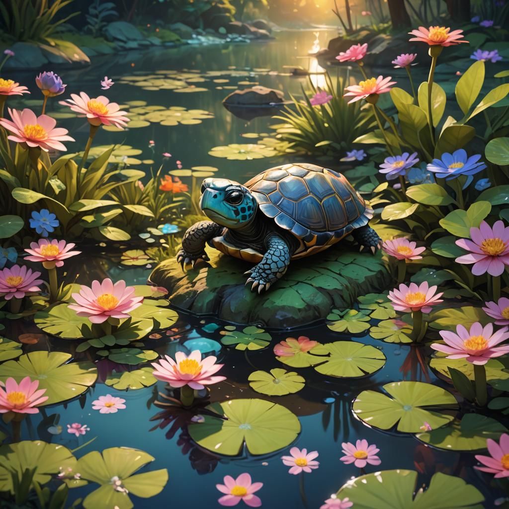 Tiny King of the Forest Pond - AI Generated Artwork - NightCafe Creator